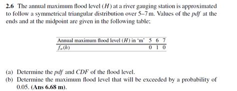 Solved 2 6 The Annual Maximum Flood Level H At A River