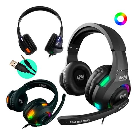 Fone De Ouvido Headset Gamer Rgb Led Pc Computador Vídeogame Preto Mercadolivre