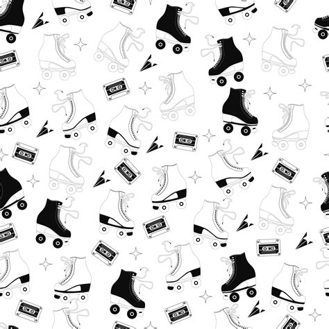 Seamless Pattern With Roller Skates And Cassette Tapes Vector Art At Vecteezy