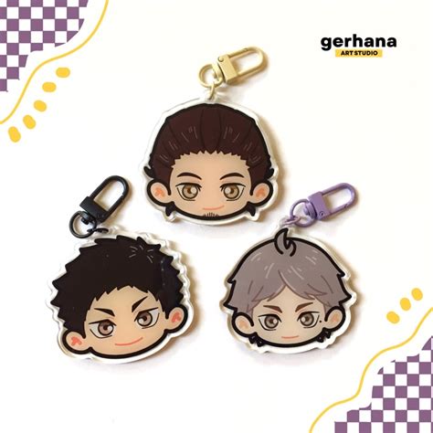 Haikyuu Karasuno Third Years Chibi Acrylic Keychain Asahi Daichi Suga