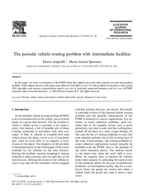 pdf the periodic vehicle routing problem with intermediate facilities