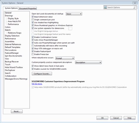 System Options General 2016 SOLIDWORKS API Help