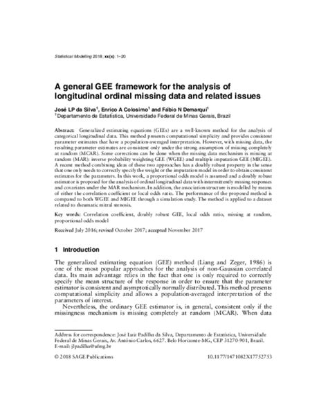 Pdf A General Gee Framework For The Analysis Of Longitudinal Ordinal