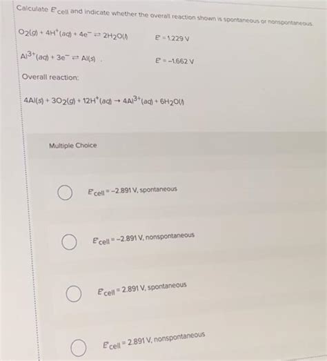 Solved Calculate Ecell And Indicate Whether The Overall Chegg Com