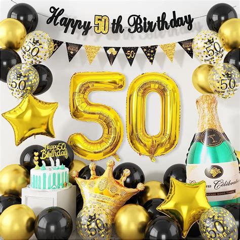 50th Birthday Decorations Men Women Black Gold Happy 50th