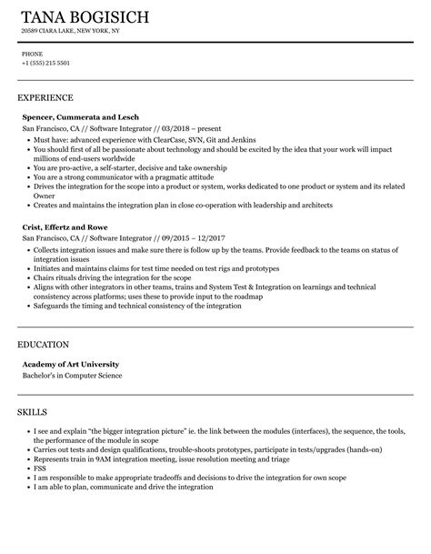Software Integrator Resume Samples Velvet Jobs