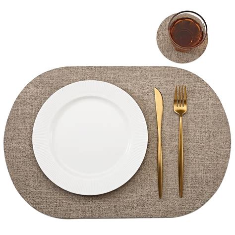 Oval Table Mats Set Of 6 Faux Leather Placemats Heat Resistant