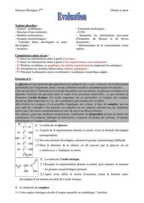 Devoir Surveillé Sciences Physiques