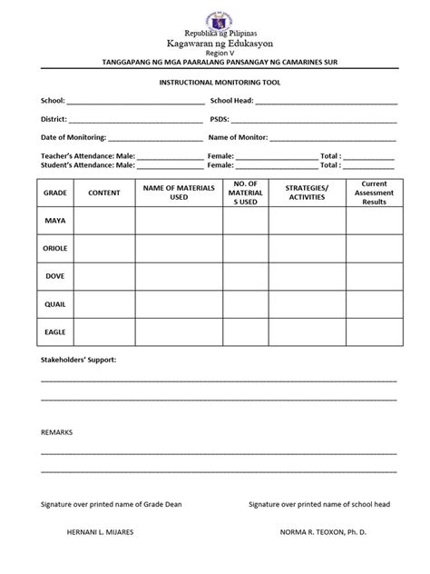 Catch Up Fridays Monitoring Tool Pdf