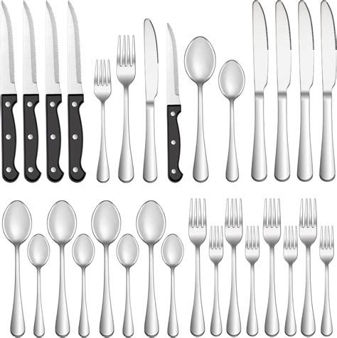 Amazon HIWARE 48 Piece Silverware Set With Steak Knives For 8 18