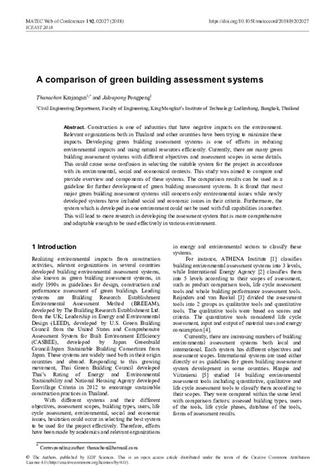 Pdf A Comparison Of Green Building Assessment Systems