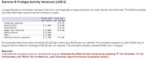 Solved Exercise 9 11 Algo Activity Variances LO9 2 Chegg