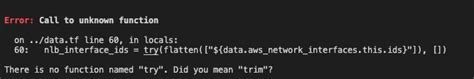 amazon web services terraform try function not found stack overflow