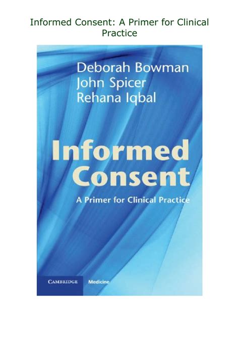 Pdf ️download ️ Informed Consent A Primer For Clinical Practice