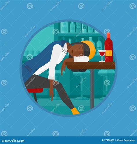 Drunk Woman Sleeping In Bar Vector Illustration