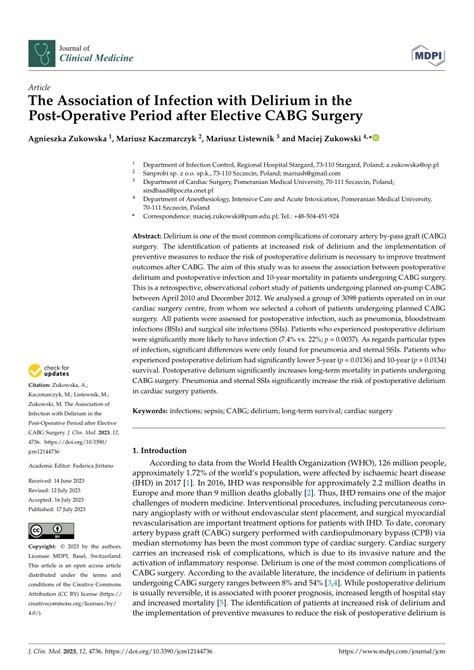 Pdf The Association Of Infection With Delirium In The Post Operative