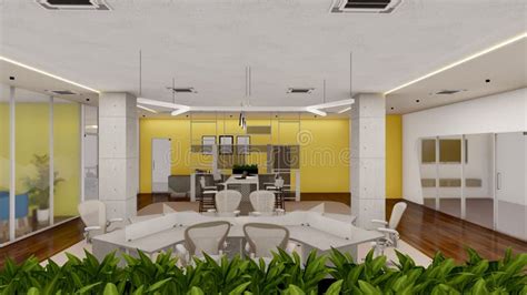 Professional Workspace Layout With Concrete Columns And Furniture Stock