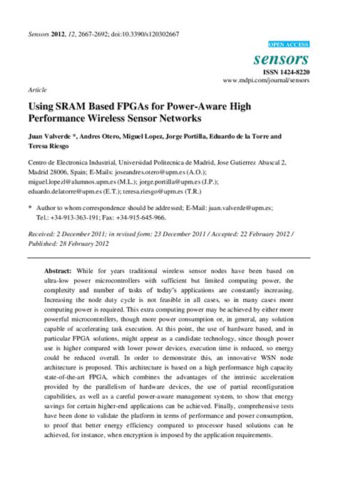 pdf using sram based fpgas for power aware high performance wireless