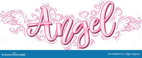Angel Lettering In Pink Inscription Isolated On White Background Stock