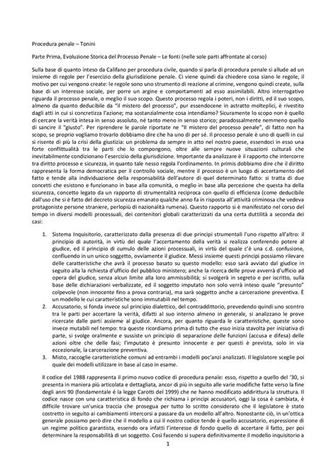 Procedura Penale Tonini Sintesi Del Corso Di Diritto Processuale