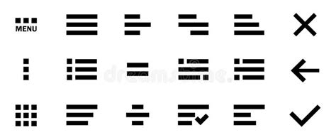 Set Of Hamburger Menu Flat Icons Vector Illustration Stock Vector Illustration Of Sign