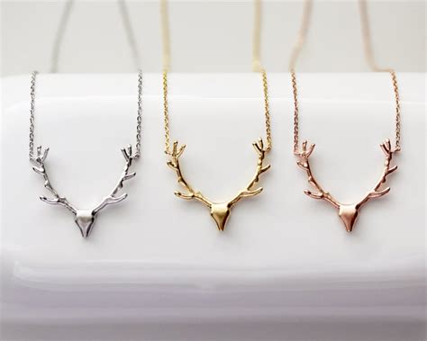 Deer Necklace Antler Necklace Gold Antler Necklace Elk Etsy