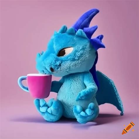 Blue Dragon Plush Toy Holding A Coffee Mug On Craiyon