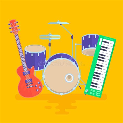 Musical Instruments Set Guitar Drums Rock Band Vector Illustration
