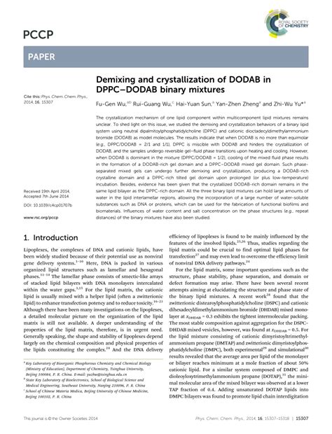 Pdf Demixing And Crystallization Of Dodab In Dppc Dodab Binary Mixtures