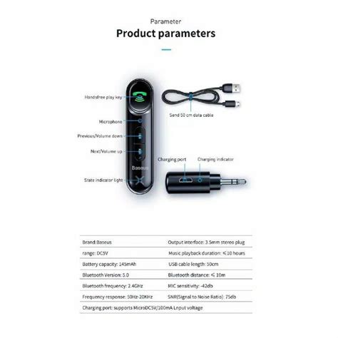 Jual Baseus Car Wireless Bluetooth Receiver Adapter Audio Jack 3 5mm Plug AUX 3 5mm Audio