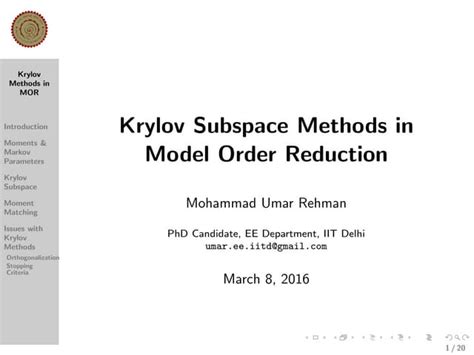 Krylov Subspace Methods In Model Order Reduction Ppt