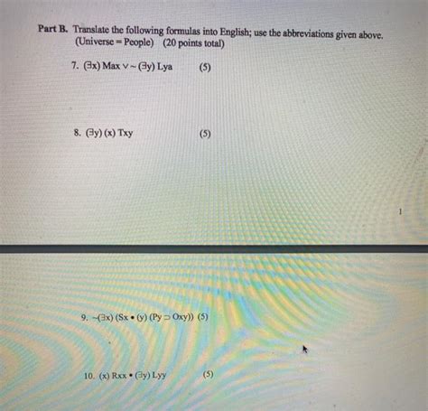 Solved Part B Translate The Following Formulas Into