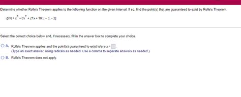 Solved Determine Whether Rolle S Theorem Applies To The Chegg