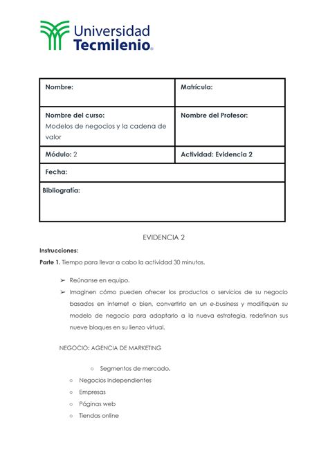 Evidencia Modelación de negocios Modelación de procesos de negocios TecMilenio Studocu