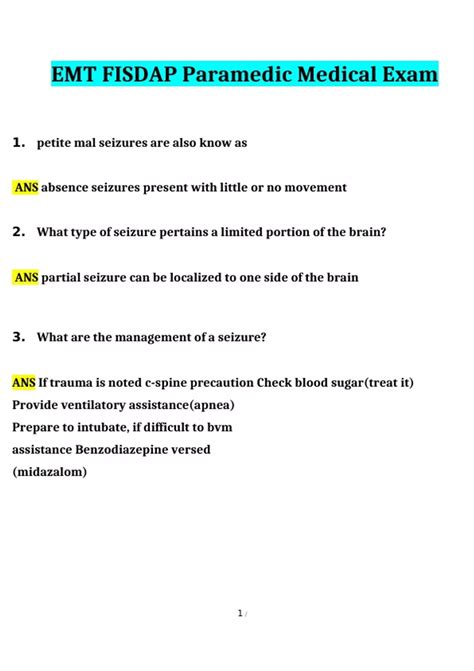 EMT FISDAP Paramedic Medical Exam Questions And Answers 2024 2025