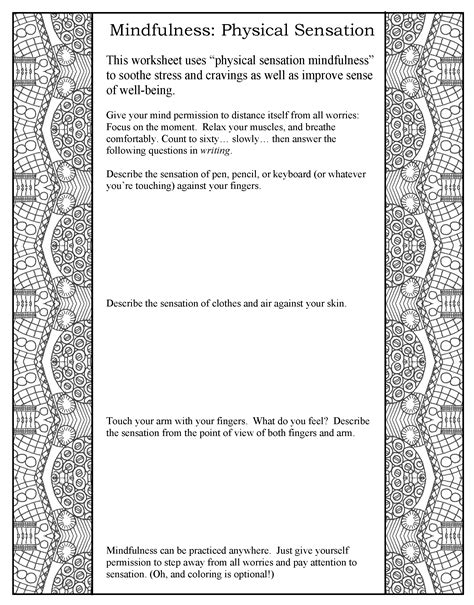 Mindfulness Physical Sensations Kim Rosenthal Md Worksheets Library