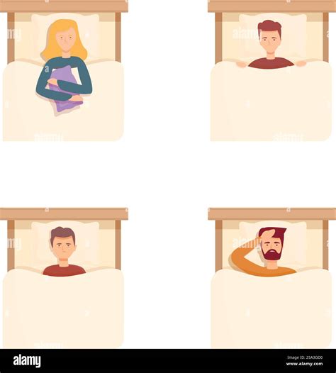 Insomnia Icons Set Cartoon Vector Annoyed People Suffering From
