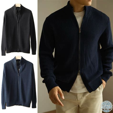 隔日到貨 Folklore Classic 雙色 復古優雅重磅純棉暗紋立領雙拉鍊長袖針織外套 針織衫 毛衣 蝦皮購物