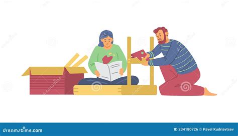Men Assembling Furniture Set Male Characters Making Wooden Furniture