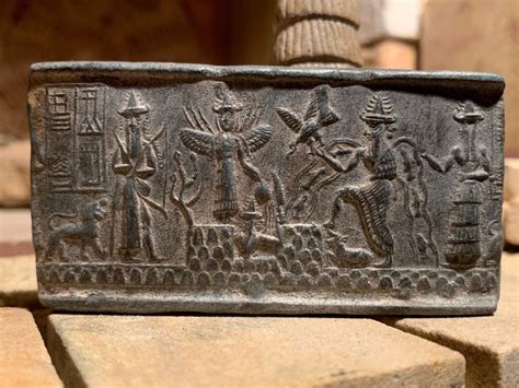 Sumerian Statue And Seal Impression Replica Enki Ishtar Shamash