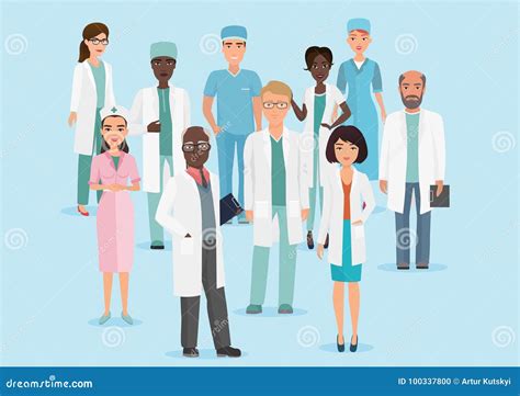 Vector Cartoon Illustration Of Hospital Medical Staff Team Doctors And