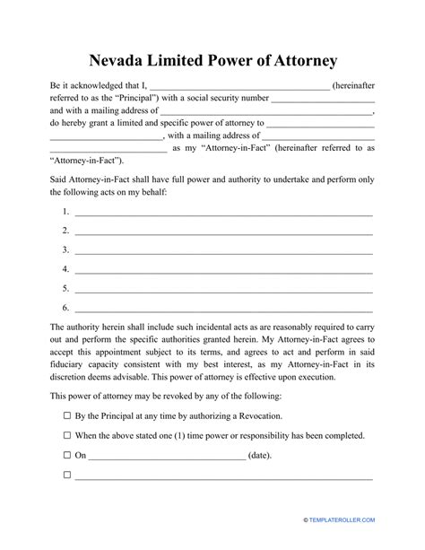 Nevada Limited Power Of Attorney Template Fill Out Sign Online And