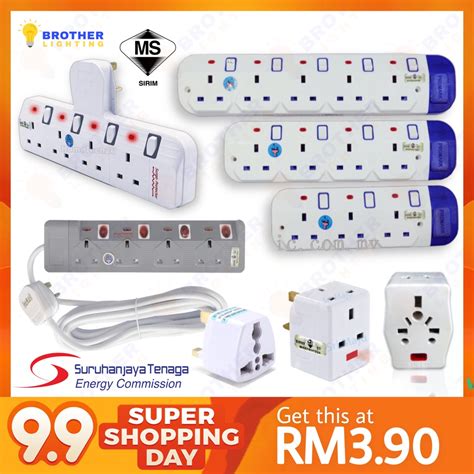 [sirim] 2m 5m Extension Multiple Plug Adaptor Trailing Socket Neon Universal Adapter Timer