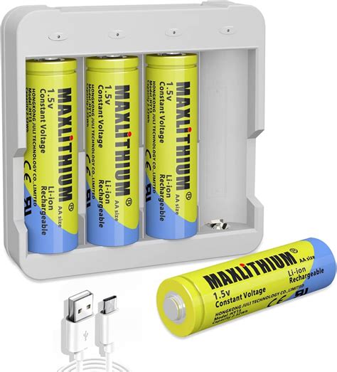Maxlithium Baterías recargables de litio AA de V mWh baterías AA de litio de ciclos