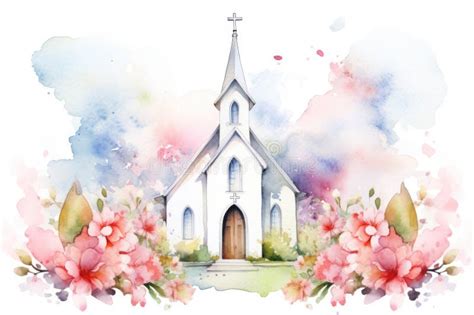 Cartão De Comemoração Batismo Aquarela Da Igreja Gerada Por Ai Ilustração Stock Ilustração