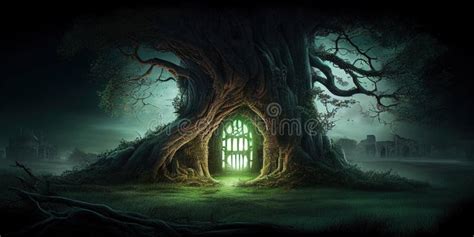 A Door Inside A Huge Magical Tree From A Fantasy World Ai Generative