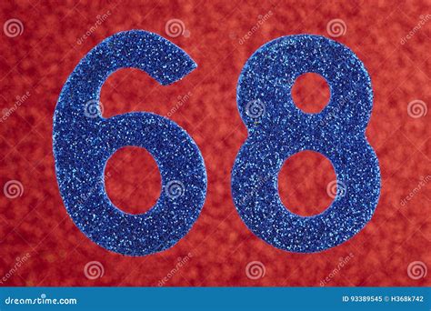 Number Sixty Eight Blue Color Over A Red Background Anniversary Stock