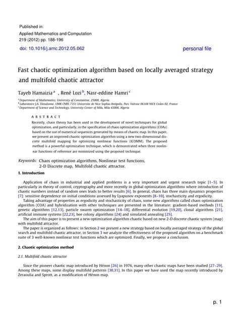 Pdf Fast Chaotic Optimization Algorithm Based On Locally Averaged