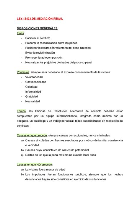 Ley Mediación Penal En Delitos En Pocas Palabras
