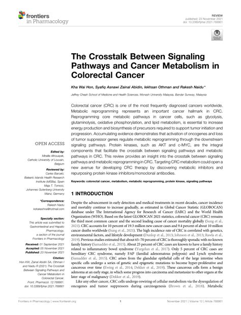 Pdf The Crosstalk Between Signaling Pathways And Cancer Metabolism In